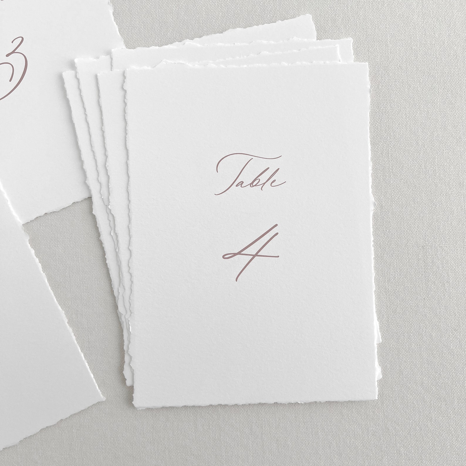 Table Numbers With Deckled Edge & Calligraphy Font | Elegant Wedding ...
