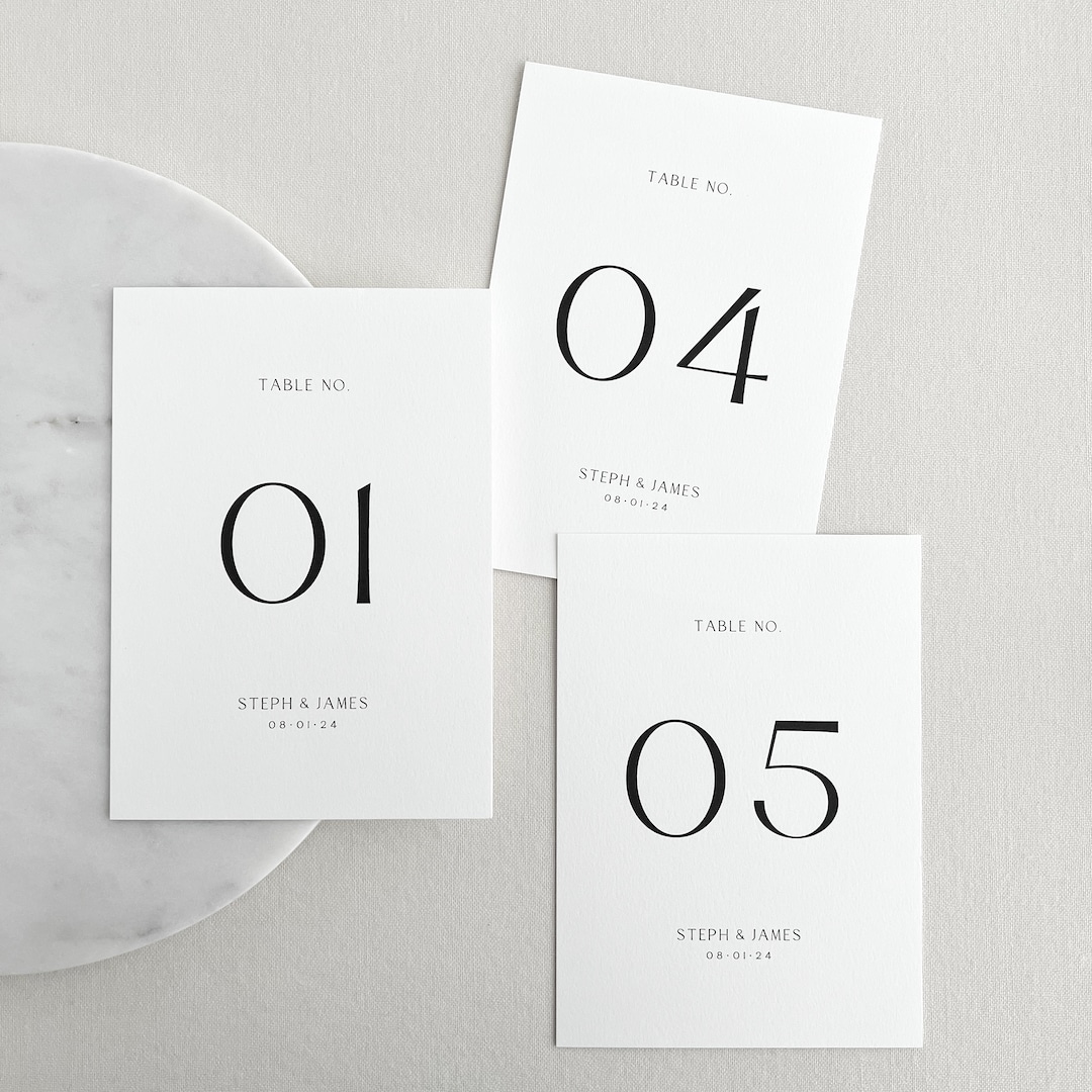 Personalized Modern Table Number Cards | Minimal Table Number Signs for ...