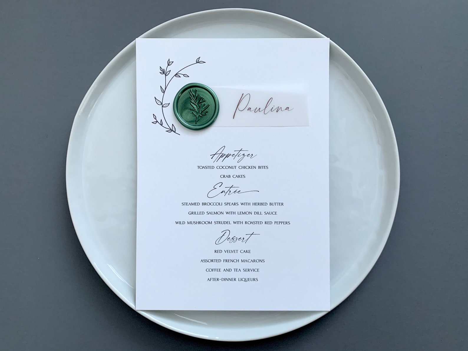 Menu with Place Card Wax Seal Vellum Custom Floral Wedding | Etsy
