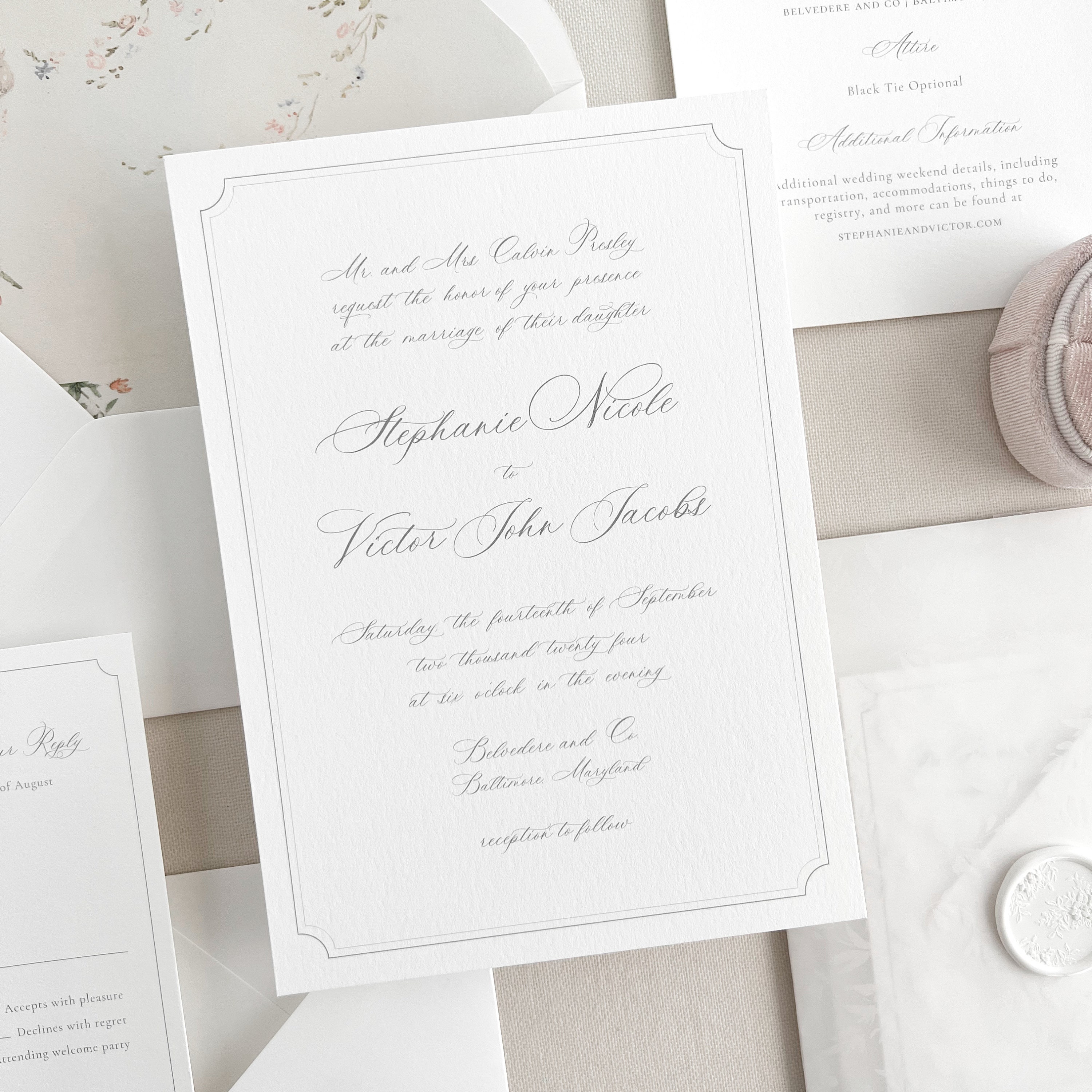 Classic All-cursive Wedding Invitation Set | Custom Elegant Wedding ...