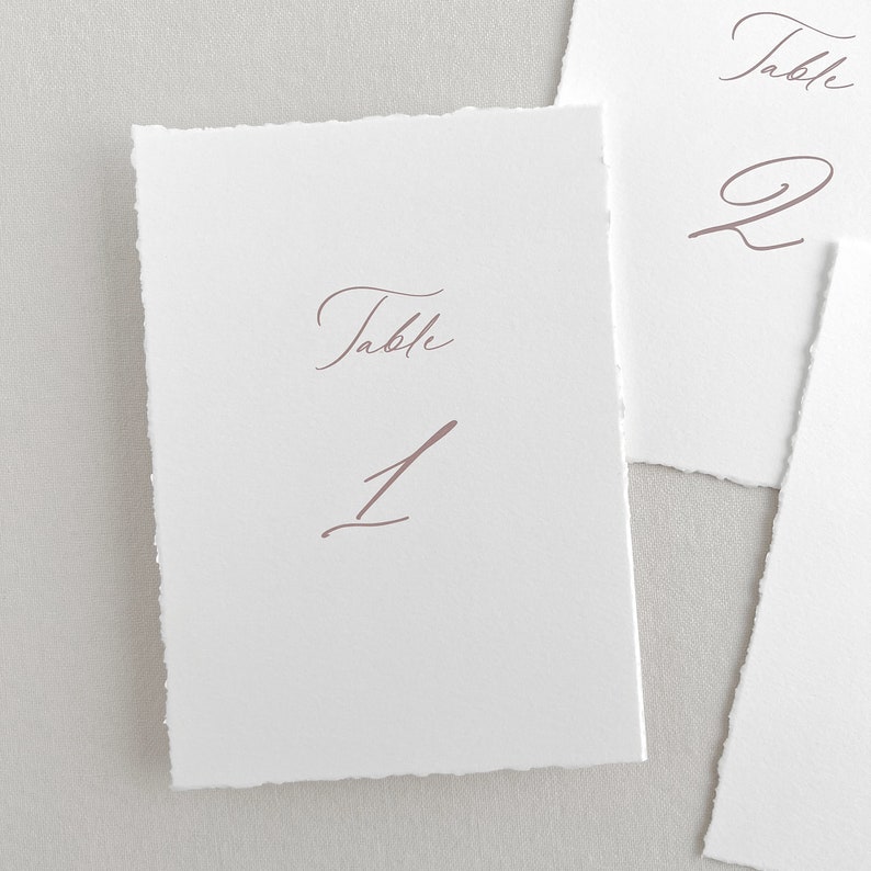 Table Numbers With Deckled Edge & Calligraphy Font | Elegant Wedding ...