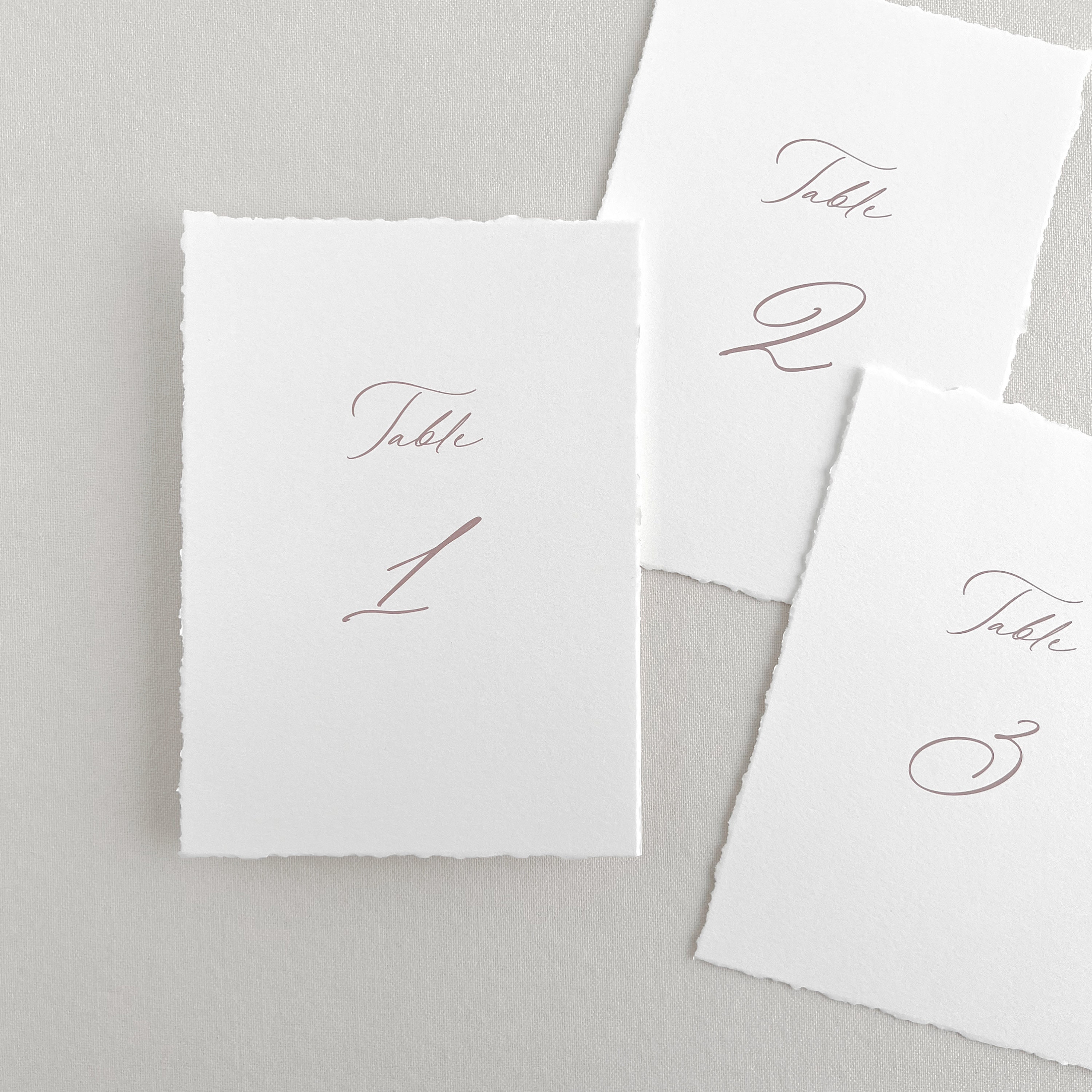 Table Numbers With Deckled Edge & Calligraphy Font | Elegant Wedding ...