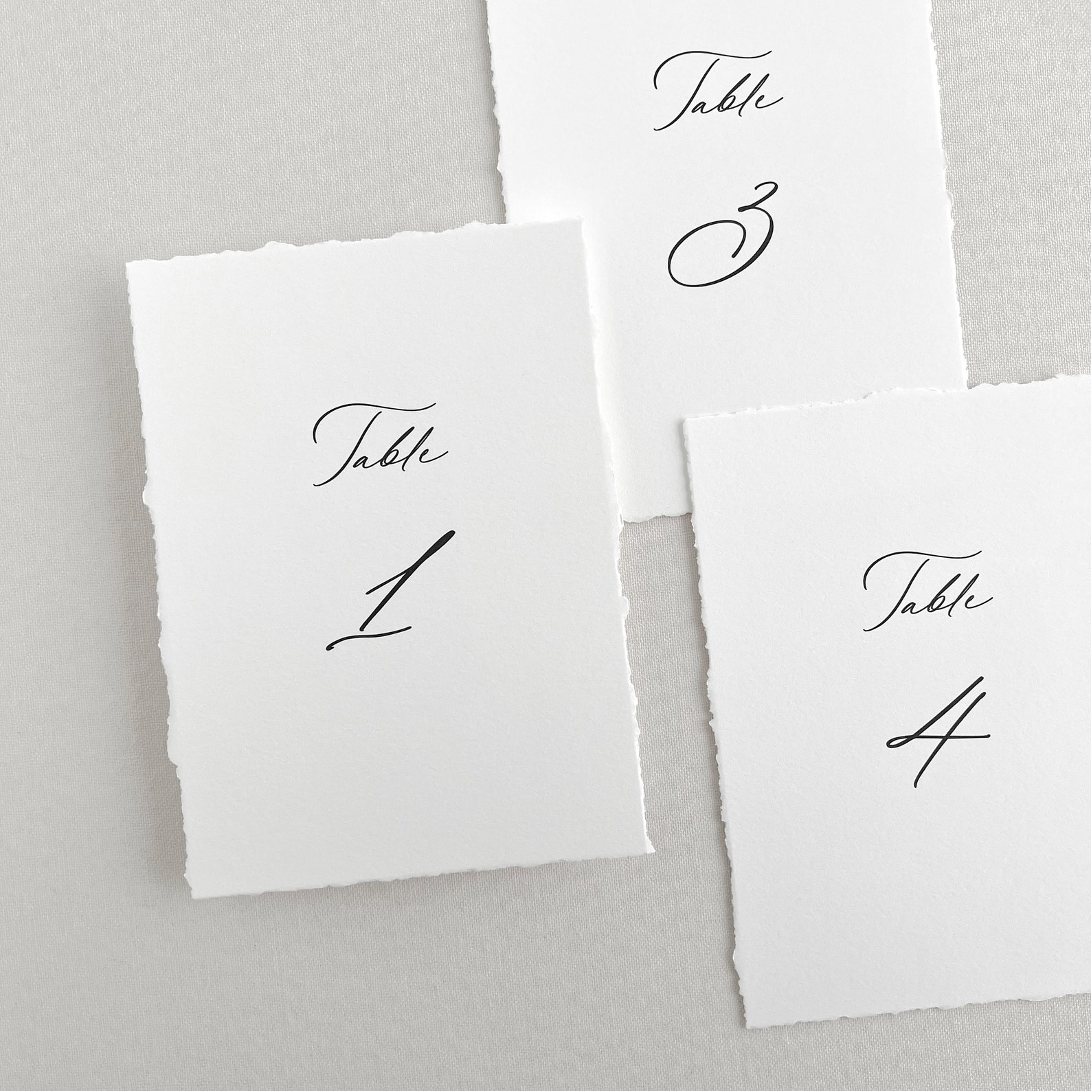 Table Numbers With Deckled Edge & Calligraphy Font | Elegant Wedding ...
