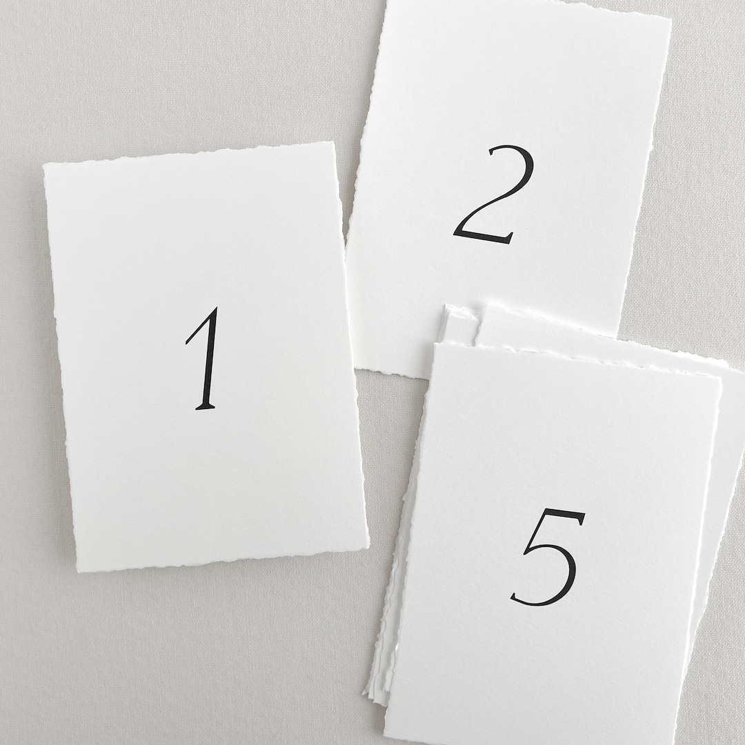 Minimal Table Numbers With Deckled Edge | Classic Simple Wedding Table ...