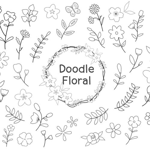 Doodle Flower Clipart Commercial Use Clip Art Hand Drawn - Etsy