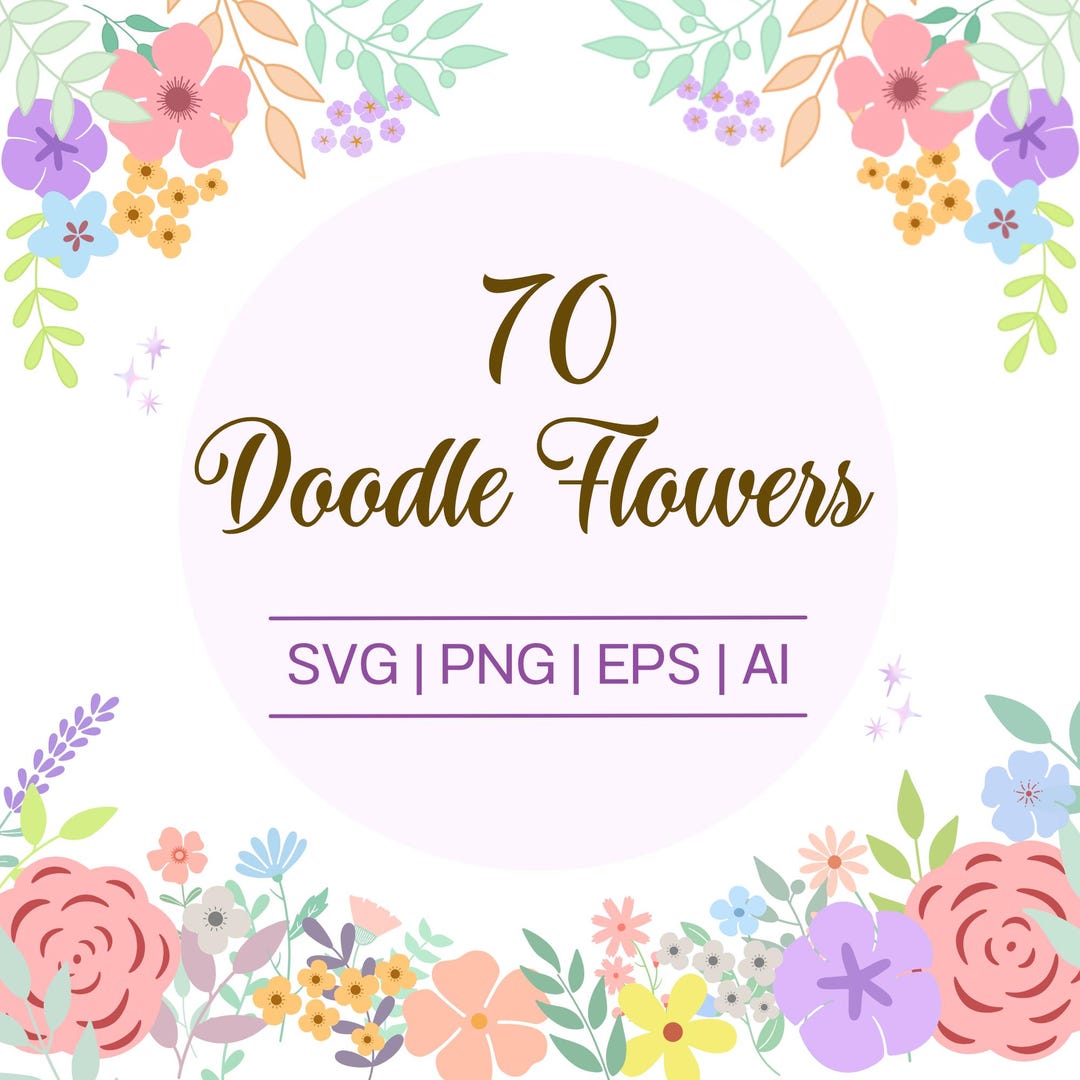 70 Doodle Flower SVG Bundle | Hand-drawn Floral Clipart (digital ...