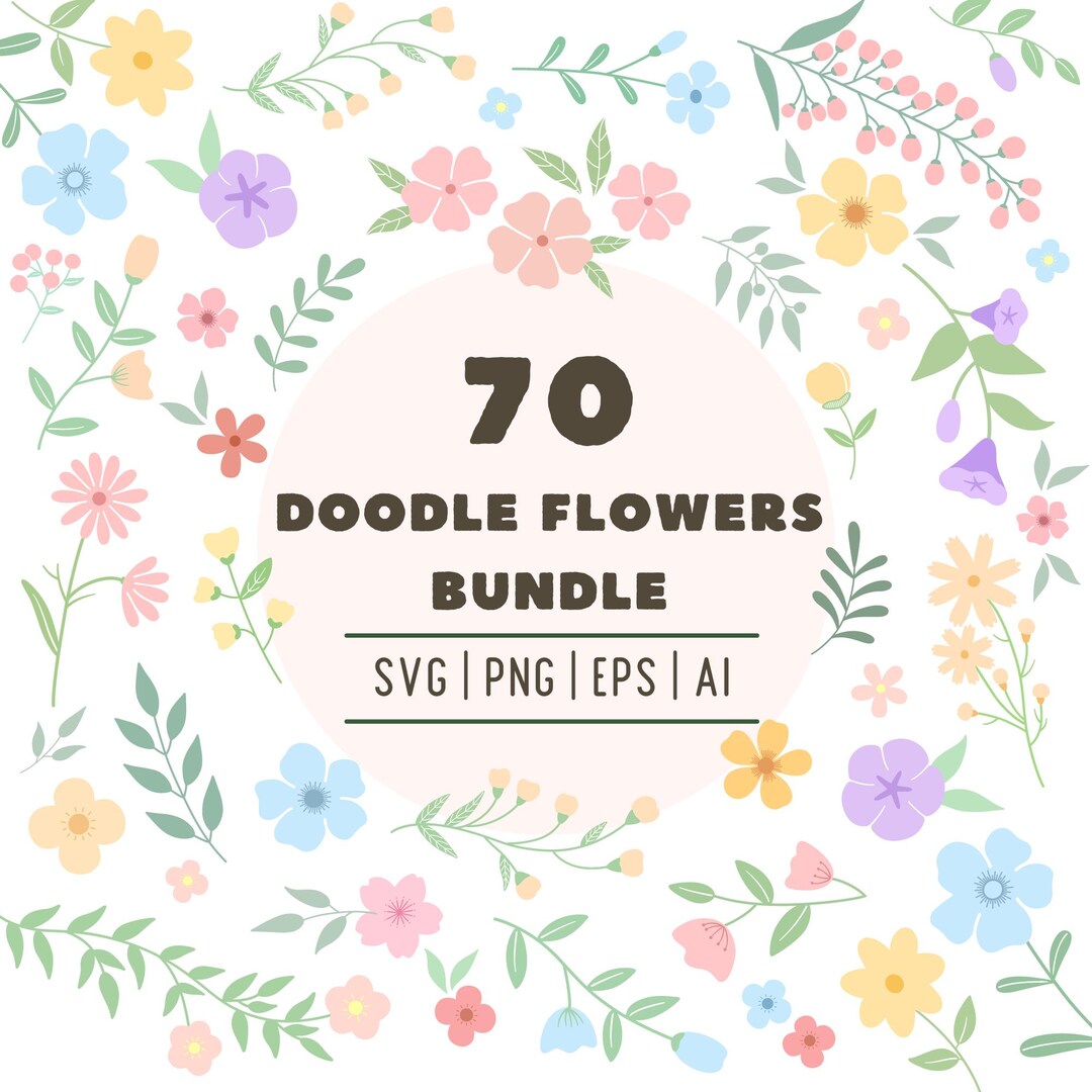70 Doodle Flowers SVG Bundle | Hand Drawn Flower Svg | Floral Svg ...