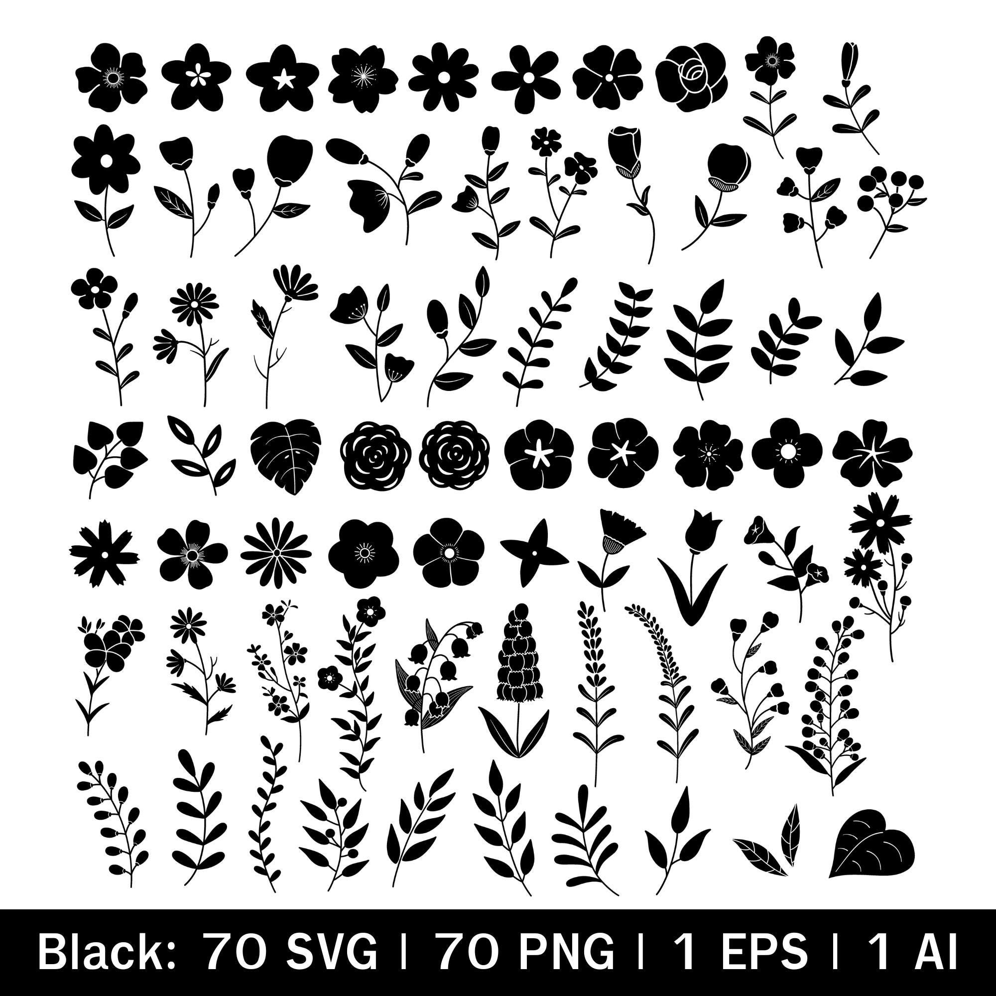 70 Doodle Flowers SVG Bundle | Hand Drawn Flower Svg | Floral Svg ...