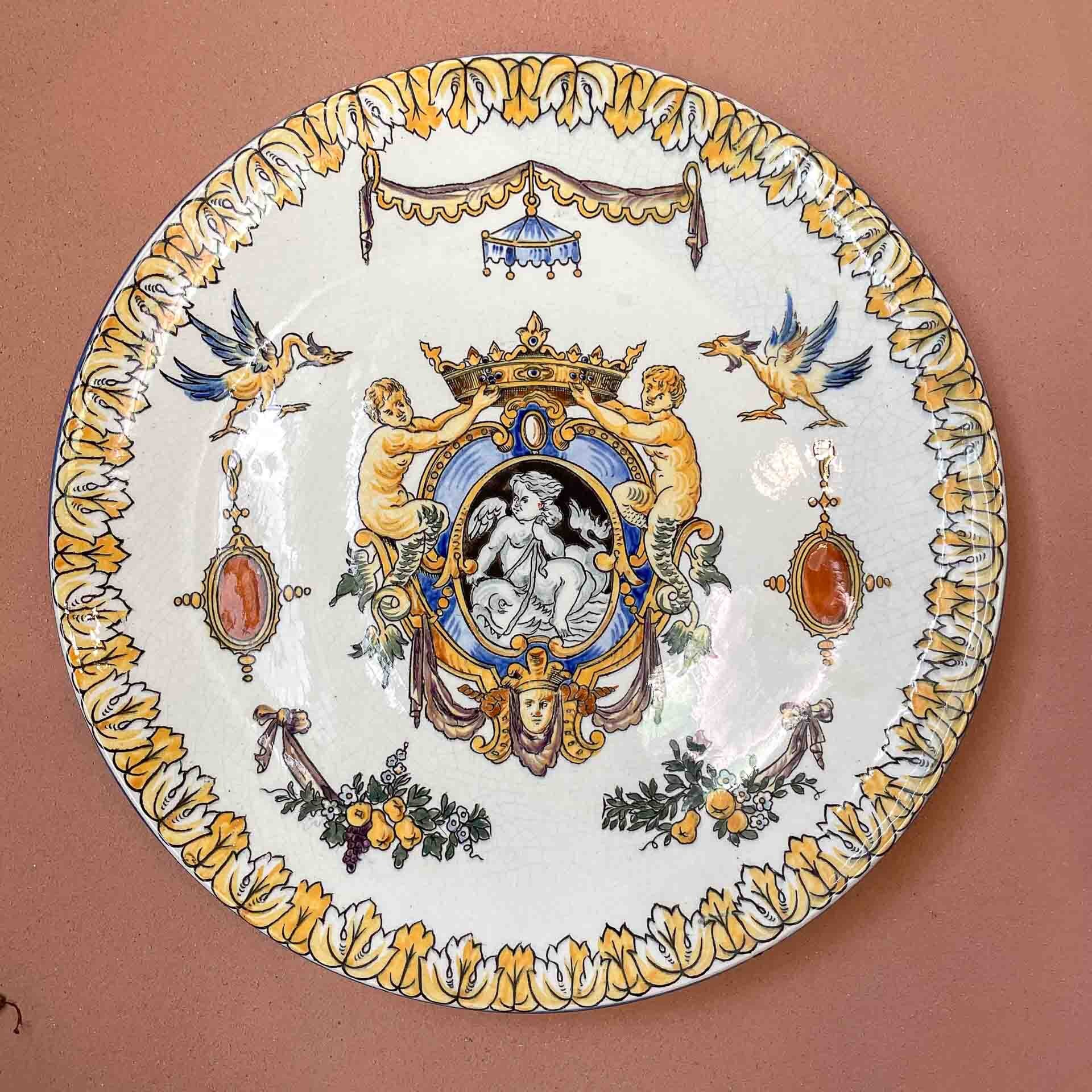 Antique Gien Renaissance Fond Blanc Plate, 19th Century Faience, Hand ...