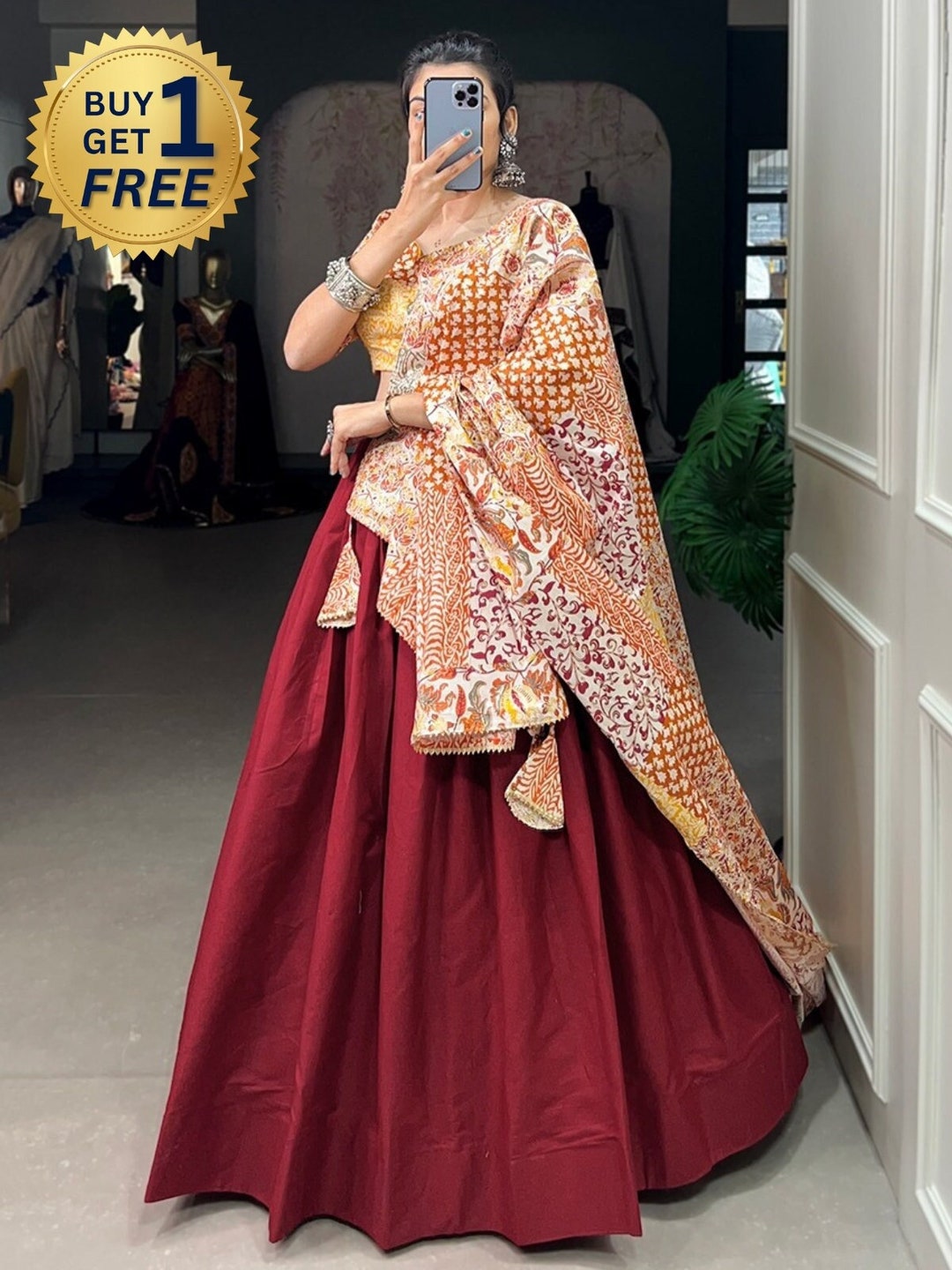 Red Navratri Special Pure Cotton Semi Stitched Lehenga Choli, Lehenga ...