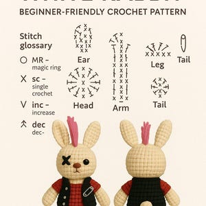 Crochet Pattern – Punk Rock White Rabbit | Beginner-friendly Amigurumi ...