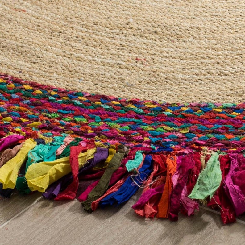 Round Rag Rug for Boho Decor Home and Living Cotton Jute - Etsy