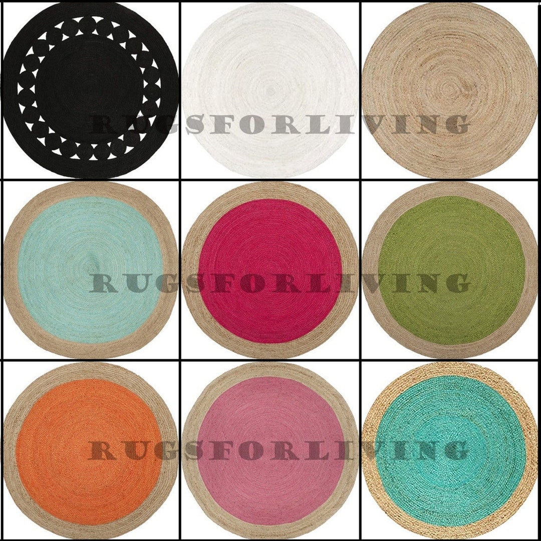 Colorful Round Boho Jute Accent Rugs, Cute Circle Large or Small Size ...