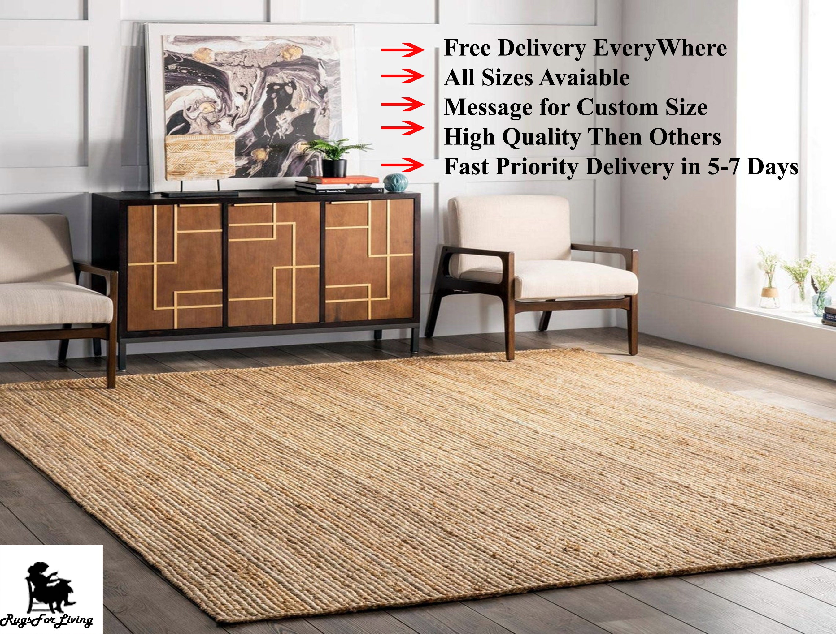 8x10 9x1210x14 Jute Rug Natural Eco Friendly Jute Rugs - Etsy
