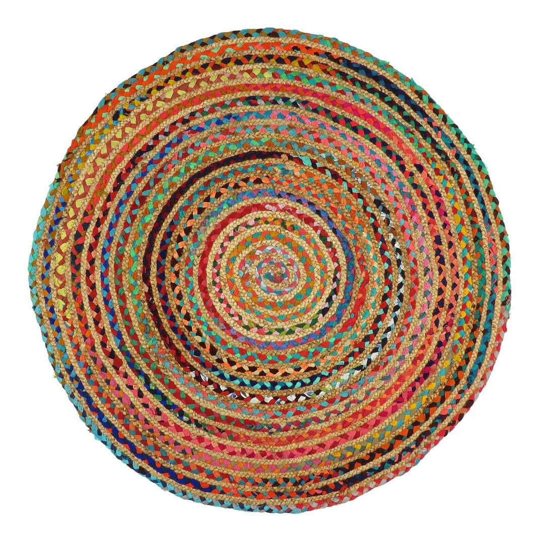 Home Decor Round Jute Rug With Cotton Rags, Accent Rug for Home and ...
