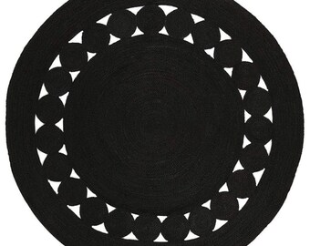 Oriental Zarla Black Round Jute Rug Handcrafted From 100% Jute - Etsy