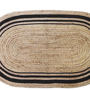 Oval Jute Rug Black Border, Boho Decor Oval Rug, Oval Rugs on Sale ...