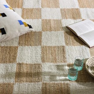 Home Decor Natural Checkered Jute Rug for Bedroom Aesthetic, Living ...