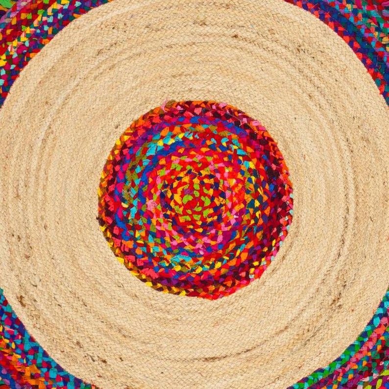 Round Rag Rug for Boho Decor Home and Living Cotton Jute - Etsy