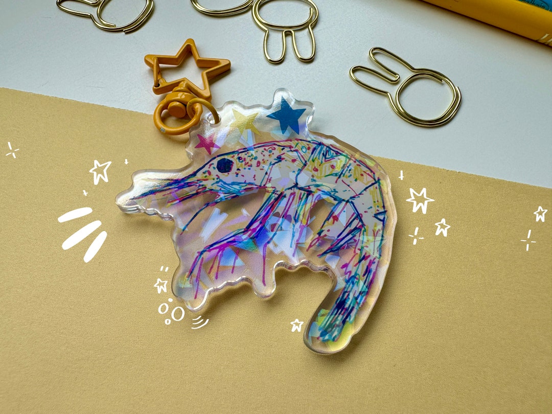 Acrylic Shrimp Keychain | Holo Acrylic Shrimp Keychain, Holographic ...