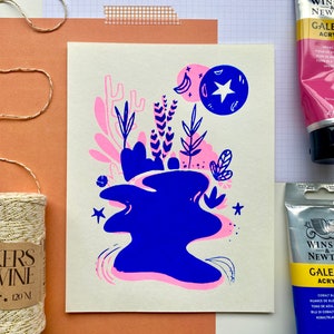 Neon Screen Print Bird Banana Stars Screenprint on Paper - Etsy