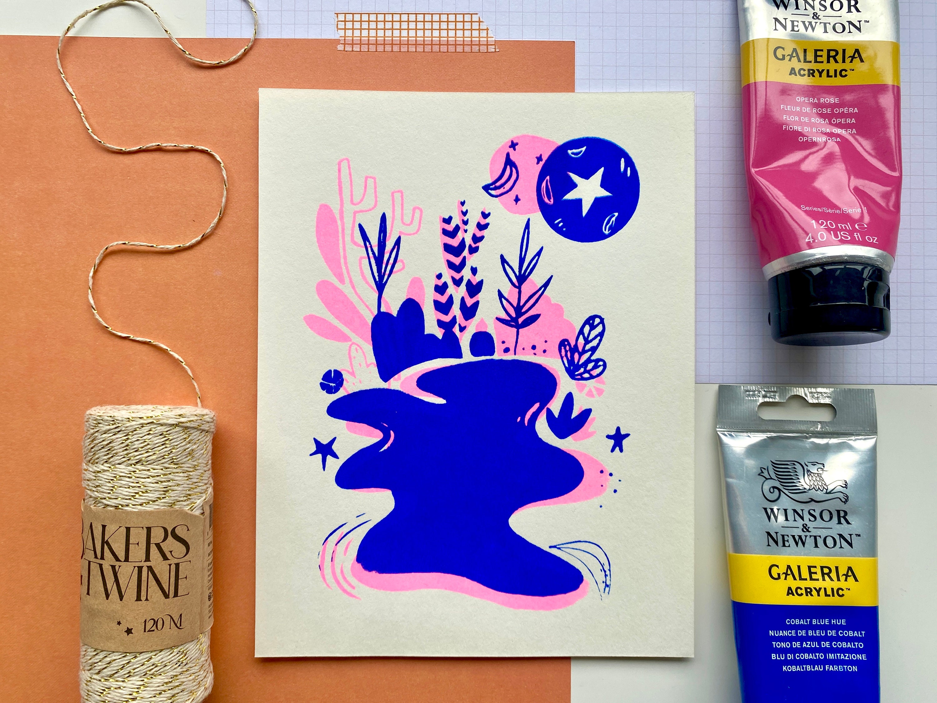 Neon Screen Print Bird Banana Stars Screenprint on Paper - Etsy