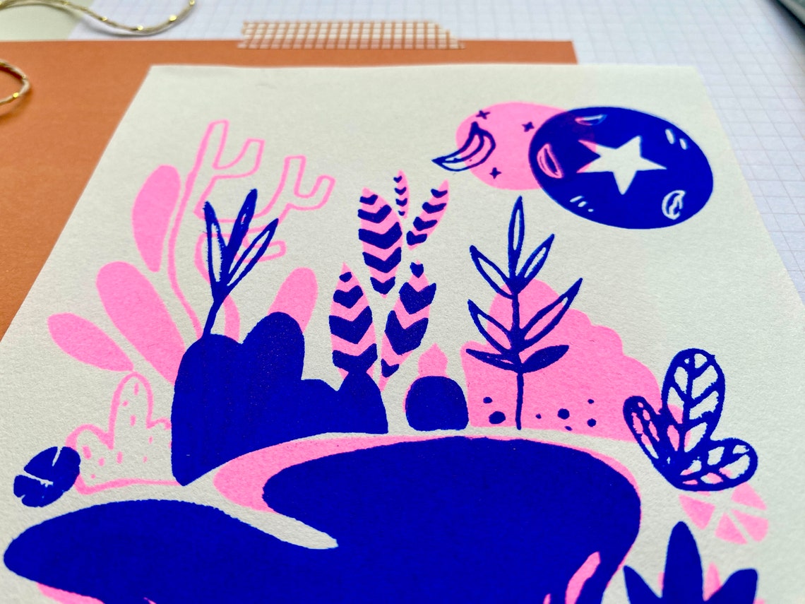 Neon Screen Print | Bird Banana Stars Screenprint on Paper ...