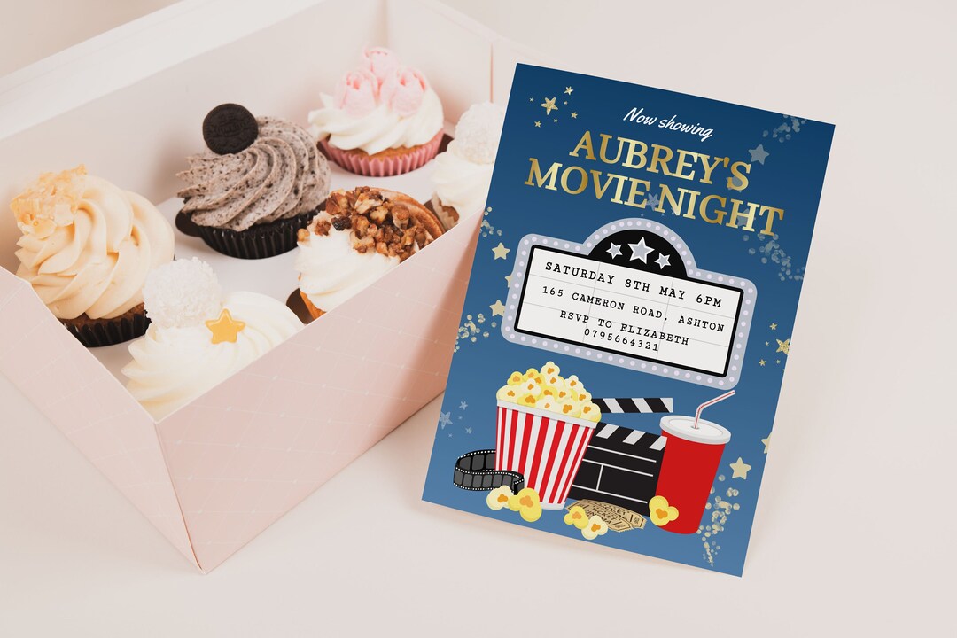 Movie Night Party Invite, Cinema Birthday Party Invitation Template ...