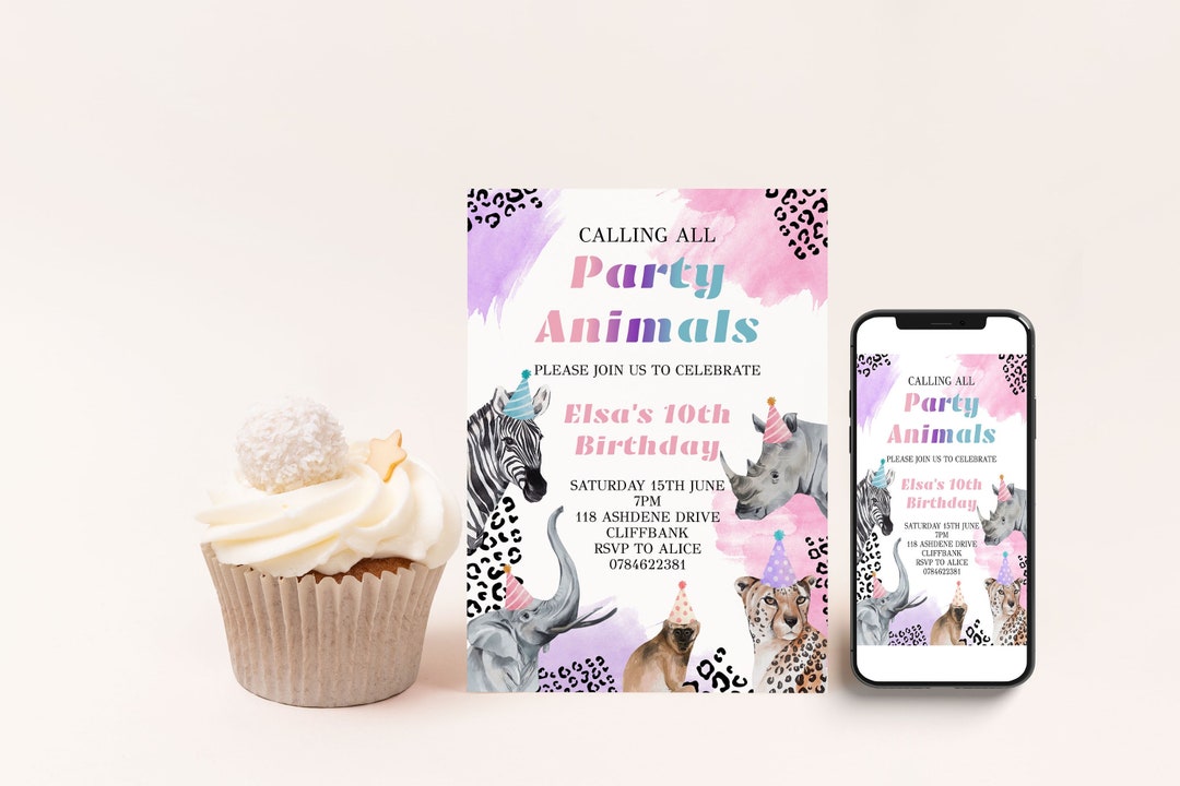 Party Animals Invite, Wild Animals Birthday Party Invitation Template ...