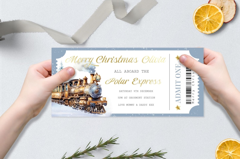 Editable Christmas Express Train Santa Gift Voucher, Christmas Surprise ...