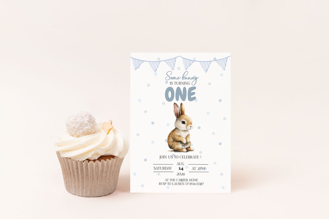 Some Bunny is One First Birthday Party Invitation Template, Bunny ...