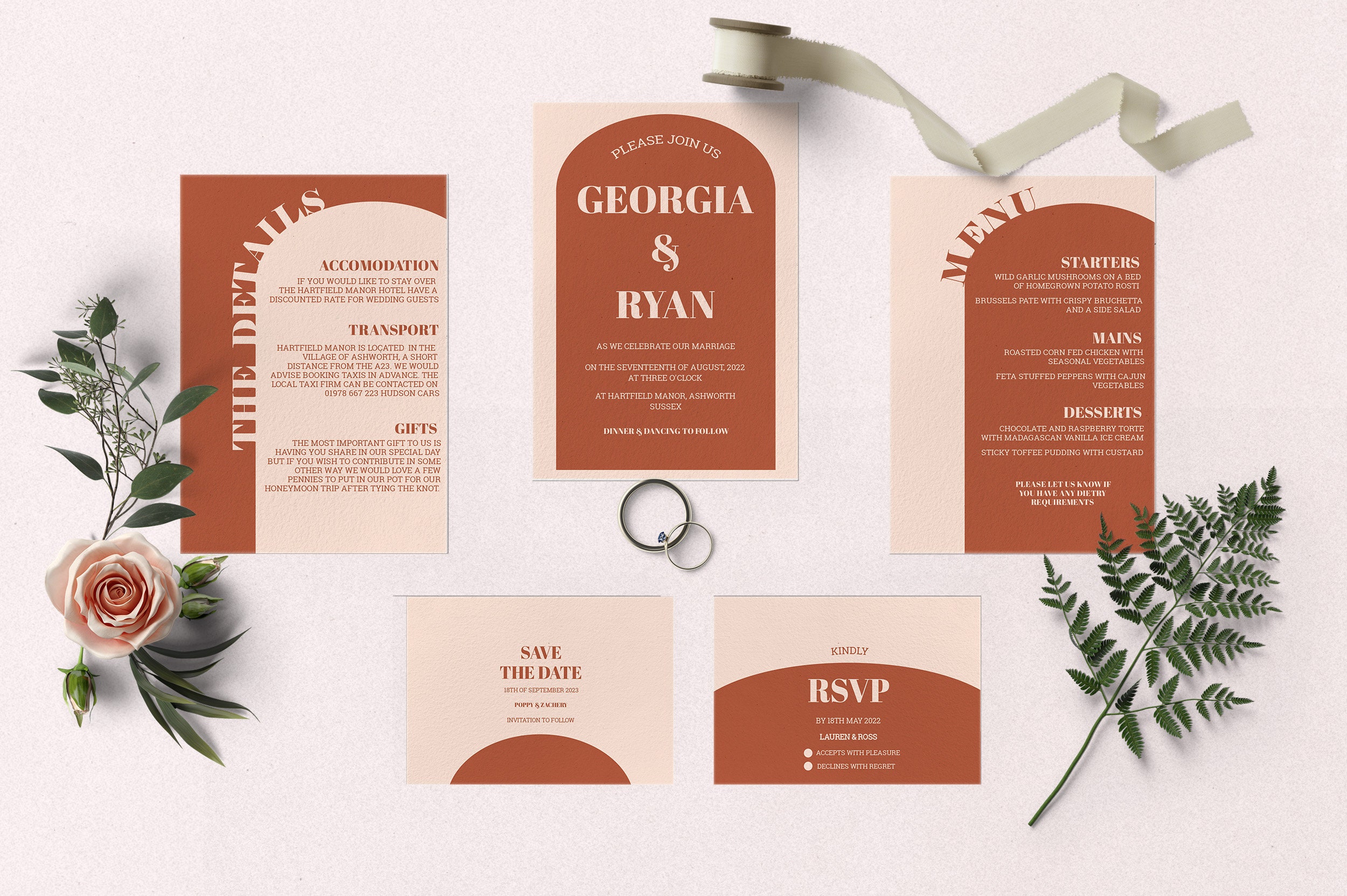 70's Rust Wedding Invitation Template Set Arch Invite | Etsy