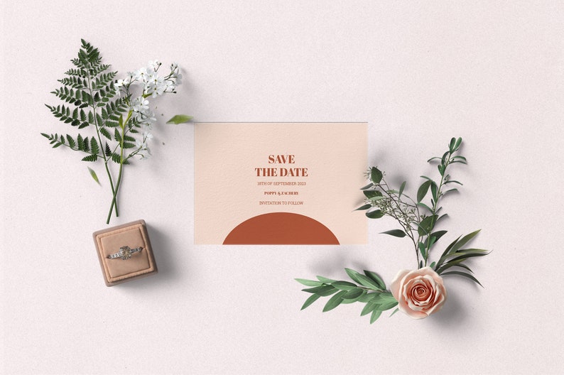 70's Rust Wedding Invitation Template Set, Arch Invite Suite, Editable ...