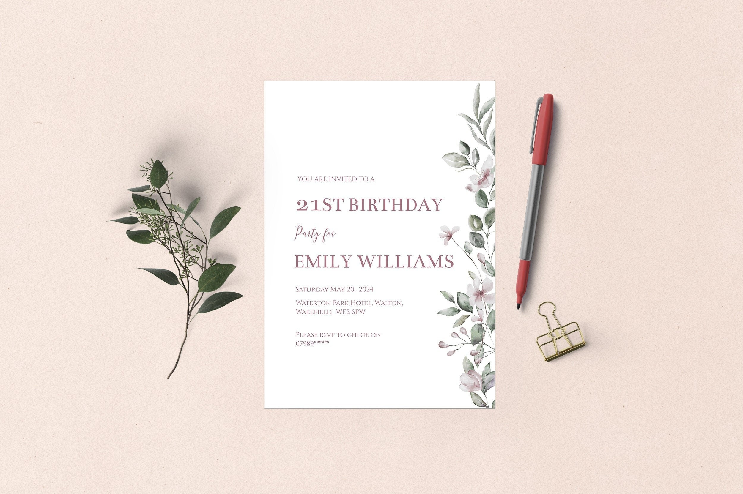 EVIE - Floral Birthday Party Invitation Template, Editable Invite ...