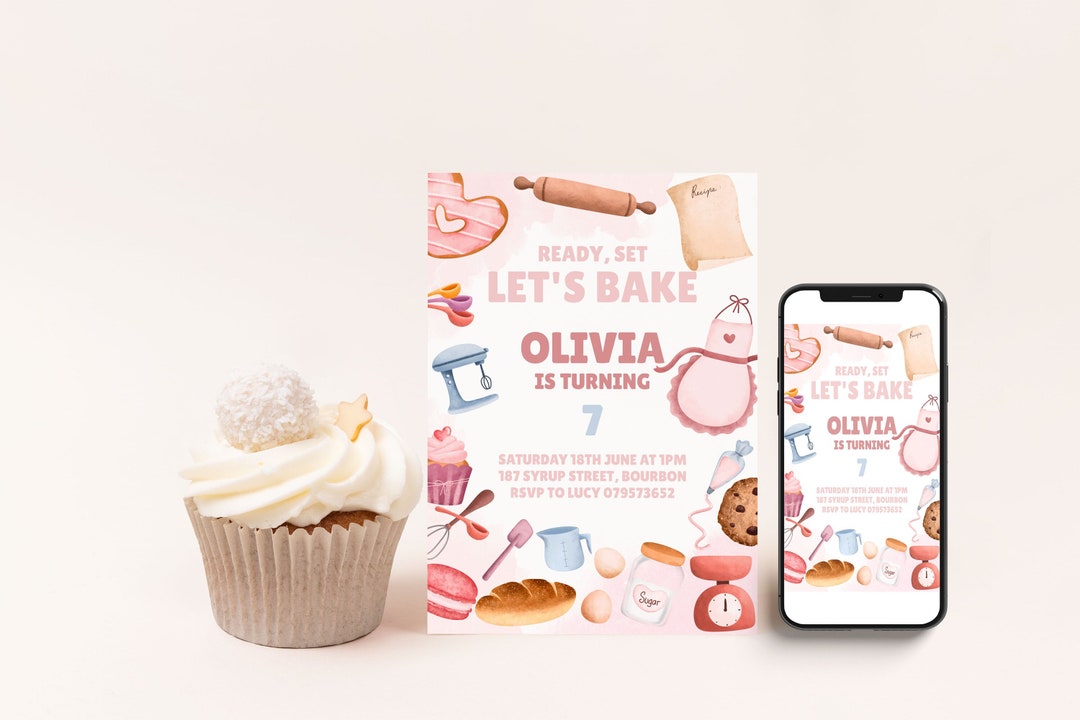 Baking Party Invite, Cake Birthday Party Invitation Template, Editable ...