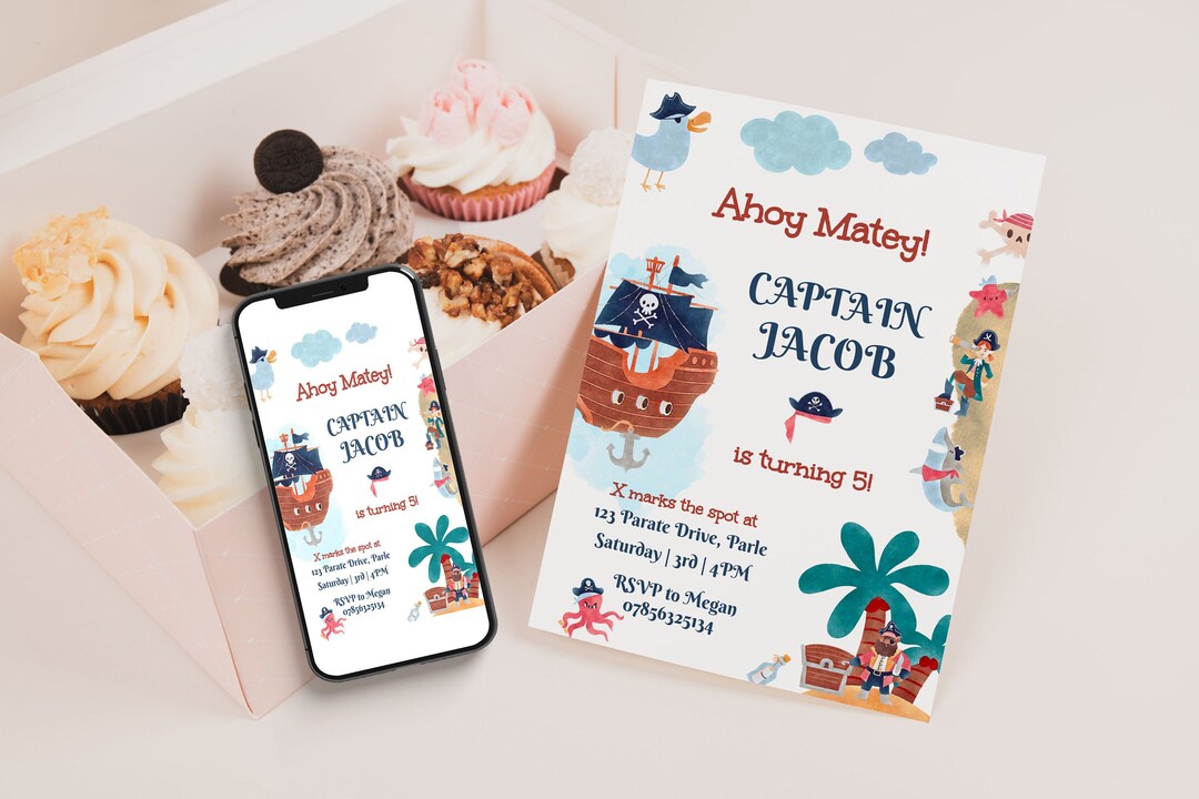 Pirates Party Invite, Ahoy Mates Birthday Party Invitation Template ...