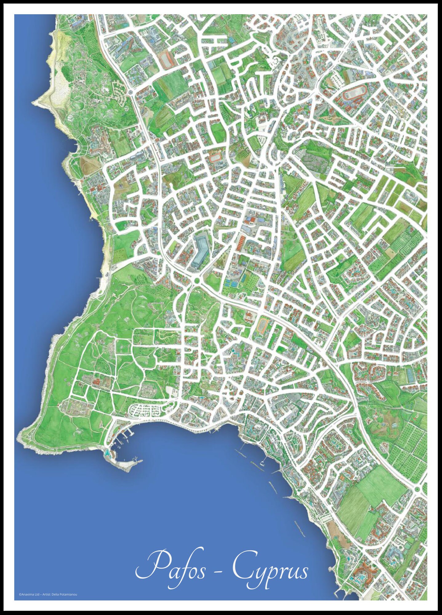 Paphos Map, Cyprus Color Print Premium Semi-glossy Paper Poster - Etsy