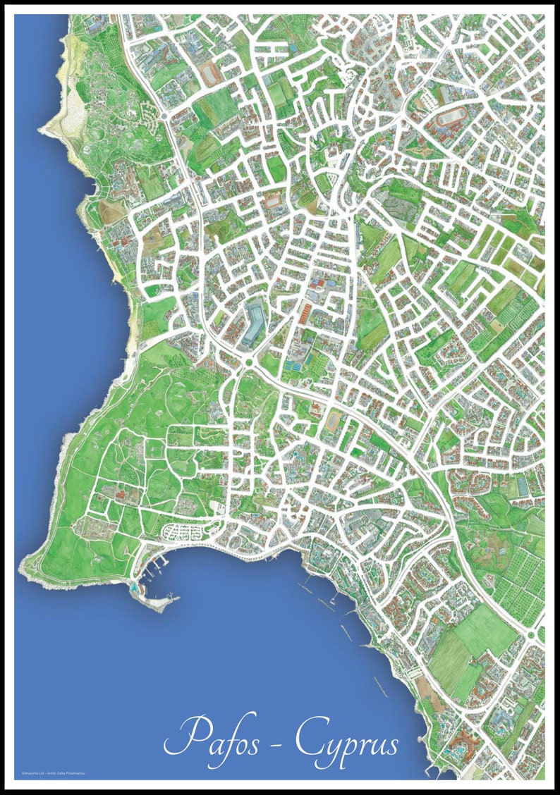 Paphos Map, Cyprus Color Print Premium Semi-glossy Paper Poster - Etsy