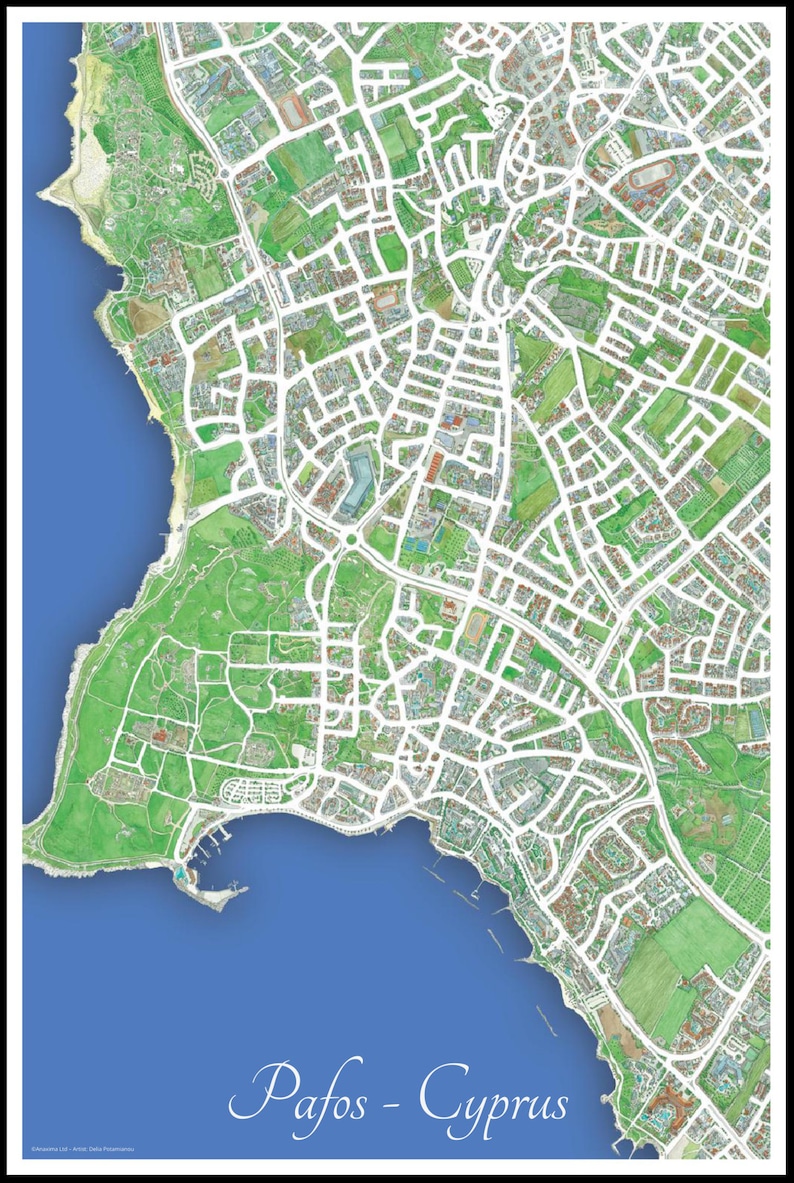 Paphos Map, Cyprus Color Print Premium Semi-glossy Paper Poster - Etsy