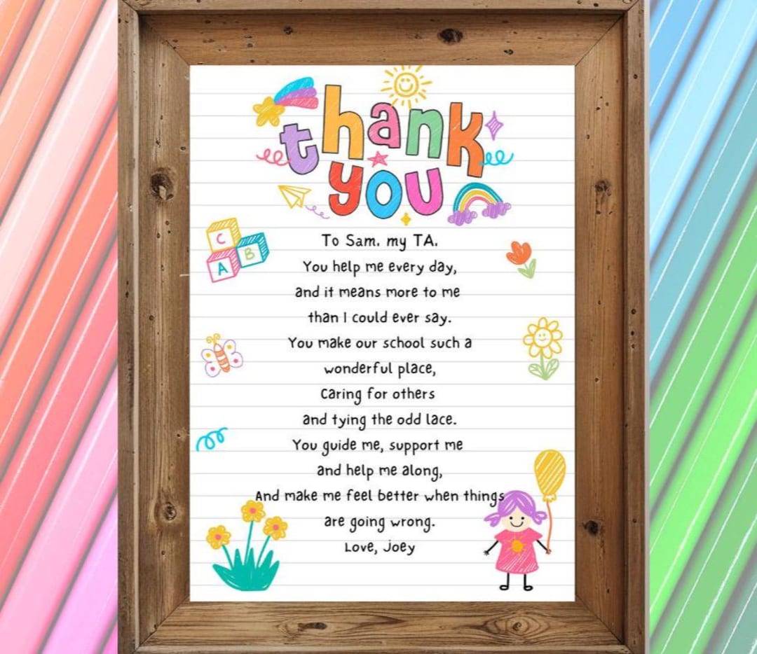 Personalised Teaching Assistant (TA) Appreciation Poem - Etsy