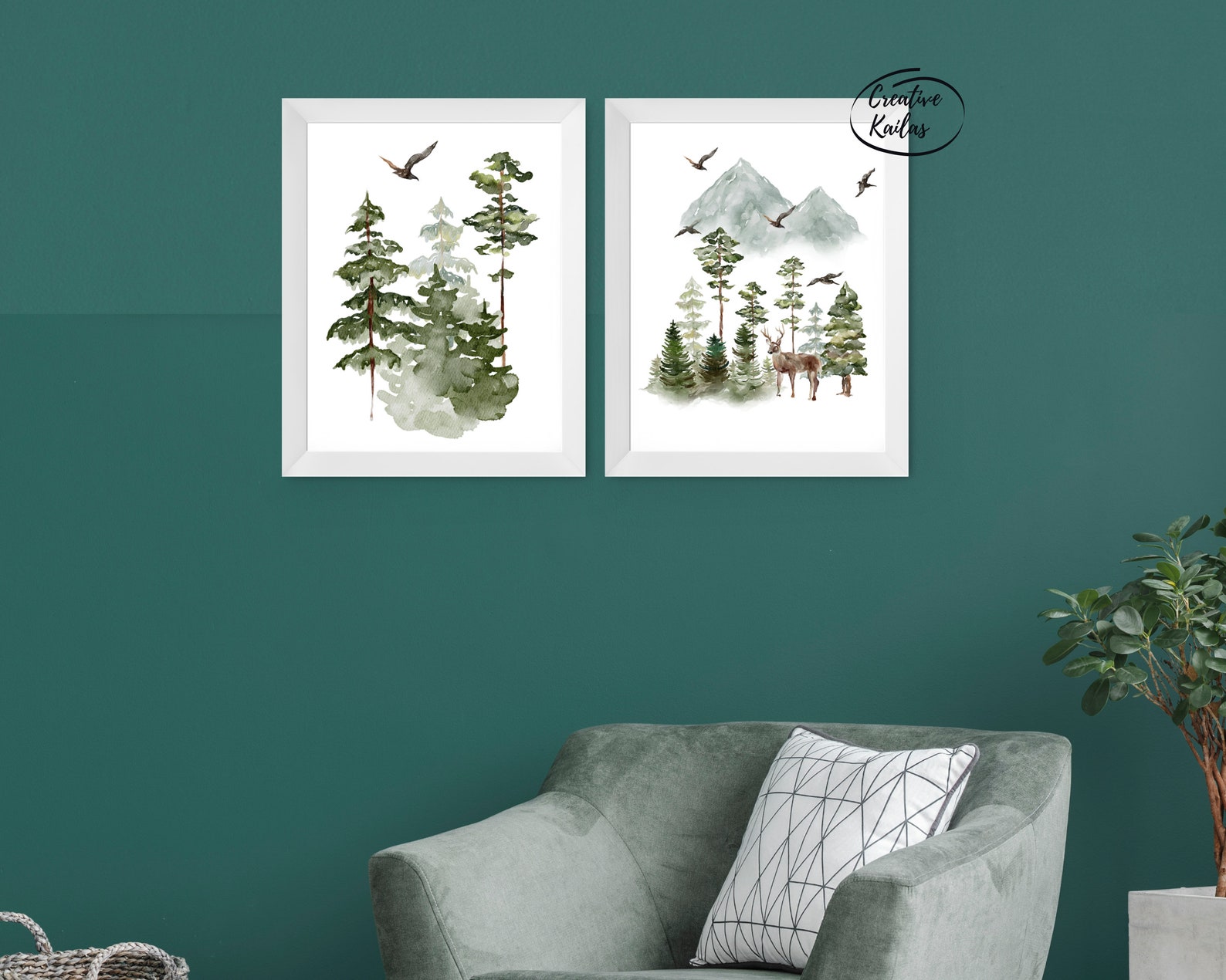 A4, Forest Wall Art, Set of 2, Tree Print, Abstract, Bedroom Art, Room ...