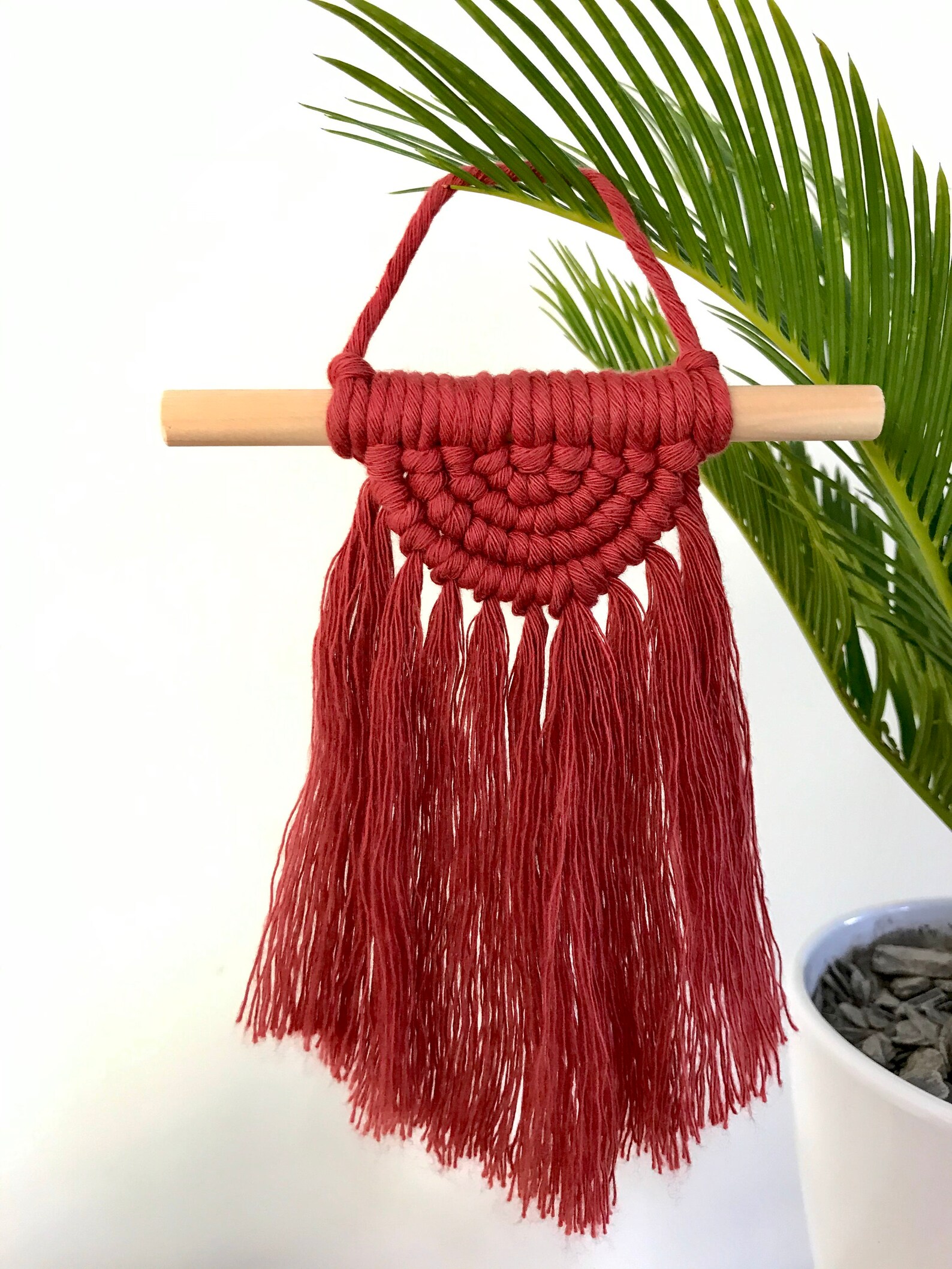 Mini Macrame Wall Hanging in Red - Etsy