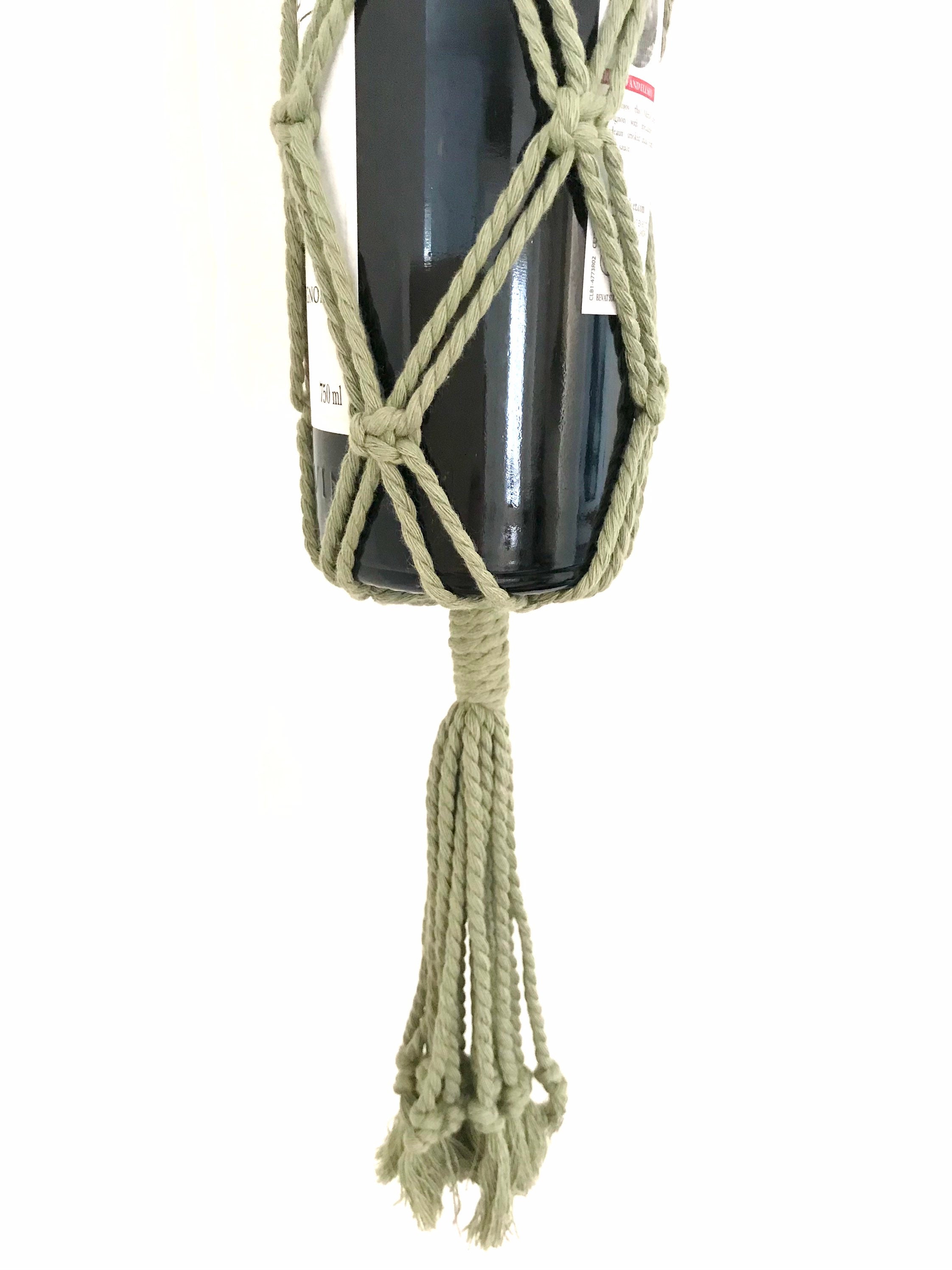 Macrame Bottle/flask Tote in Olive Green - Etsy