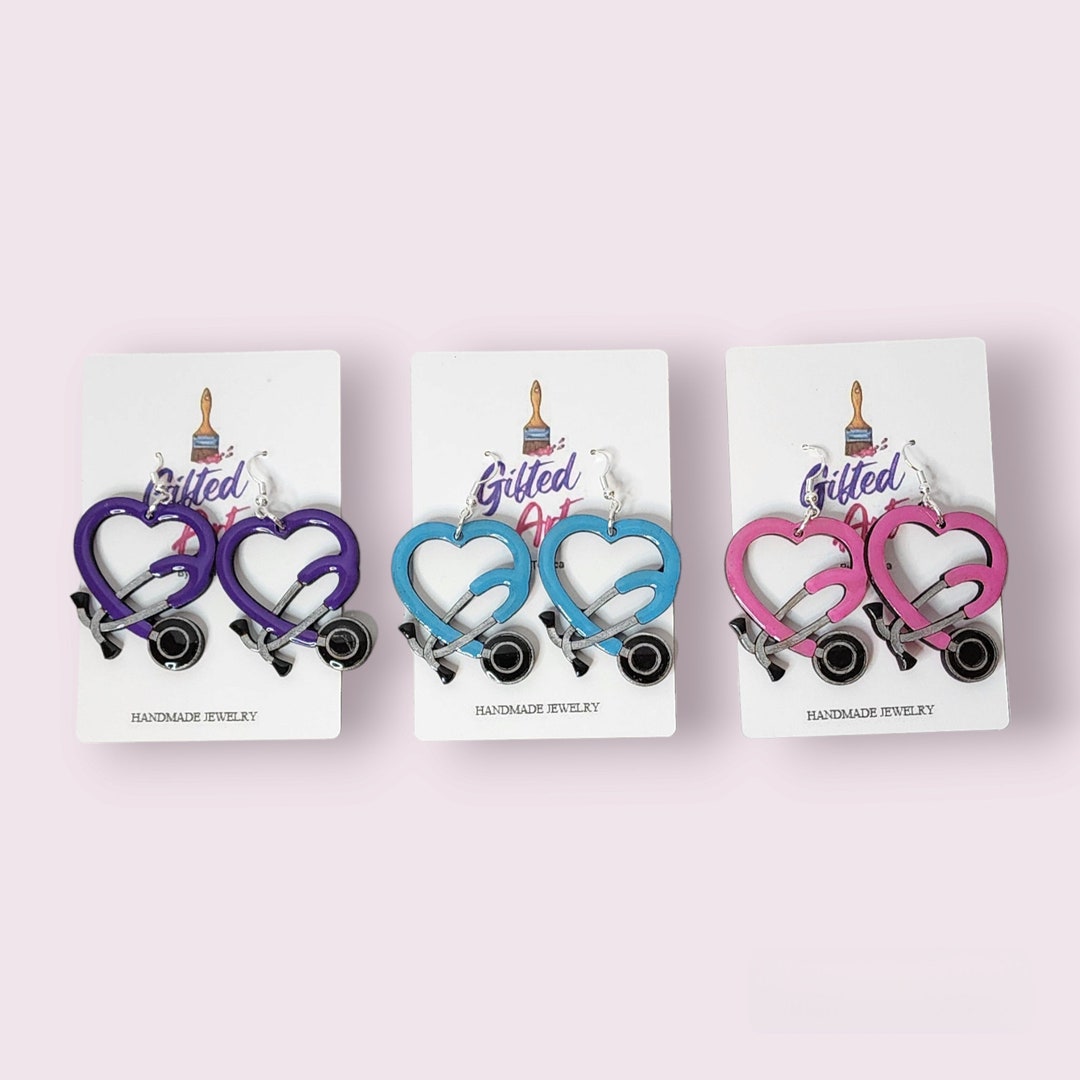 Stethoscope Heart Dangle Earrings: Sterling Silver Hooks - Etsy