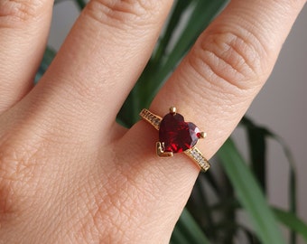 Red Stone Heart Ring - Etsy