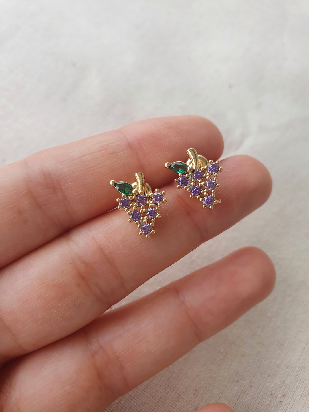 18k Gold Plated Purple Pave Stone Grape Colorful Fruit Dainty - Etsy