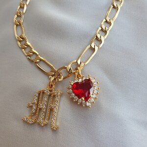 Personalized Letter Red Crystal Heart Old English Pendant Custom ...