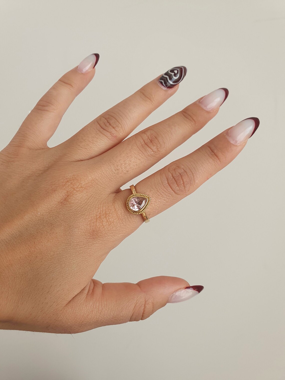 18k Gold Plated Tear Drop Pink Crystal Dainty Adjustable - Etsy