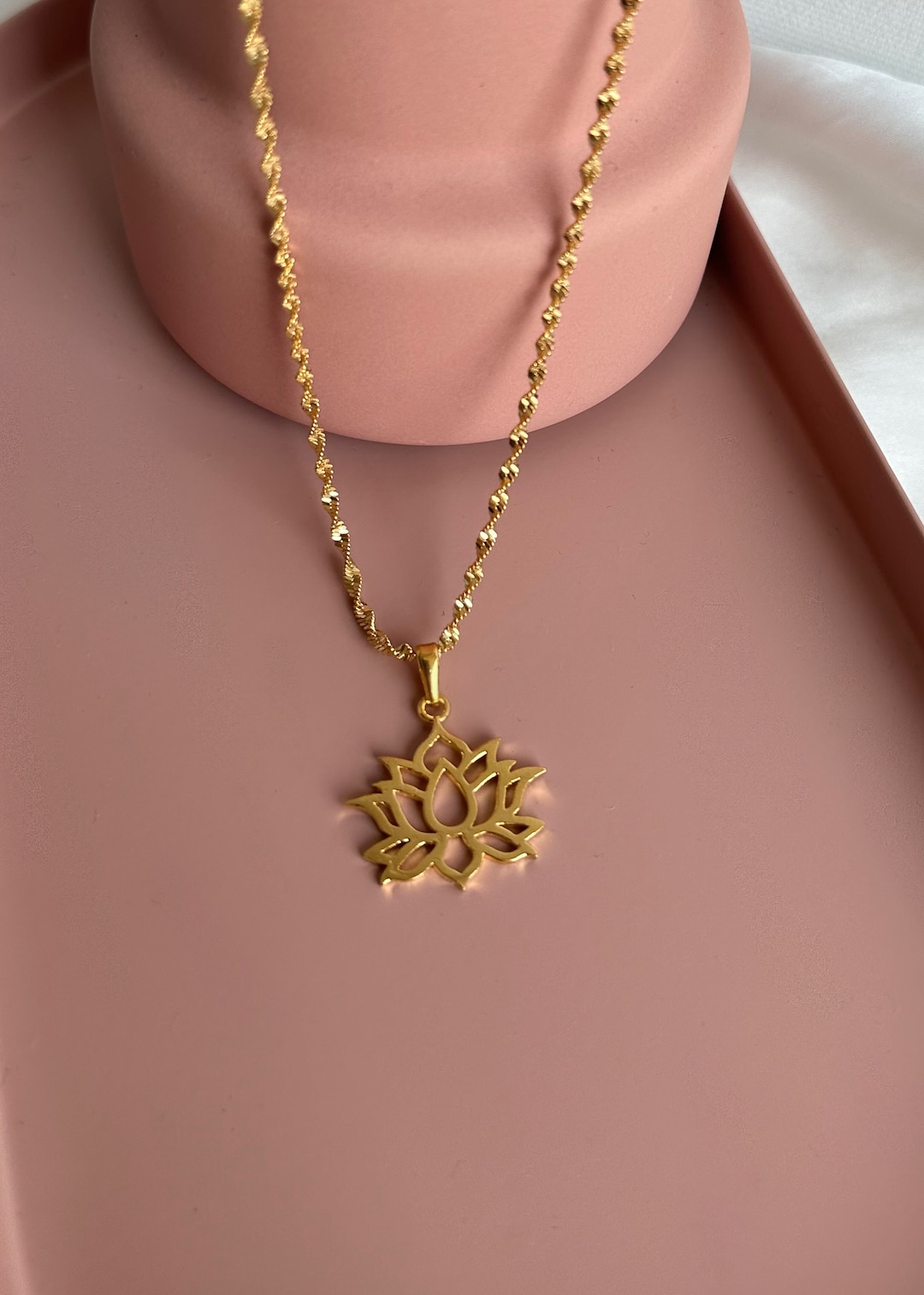 Lotus Flower Necklace, Lotus Charm Pendant, Spiritual Symbol Necklace ...