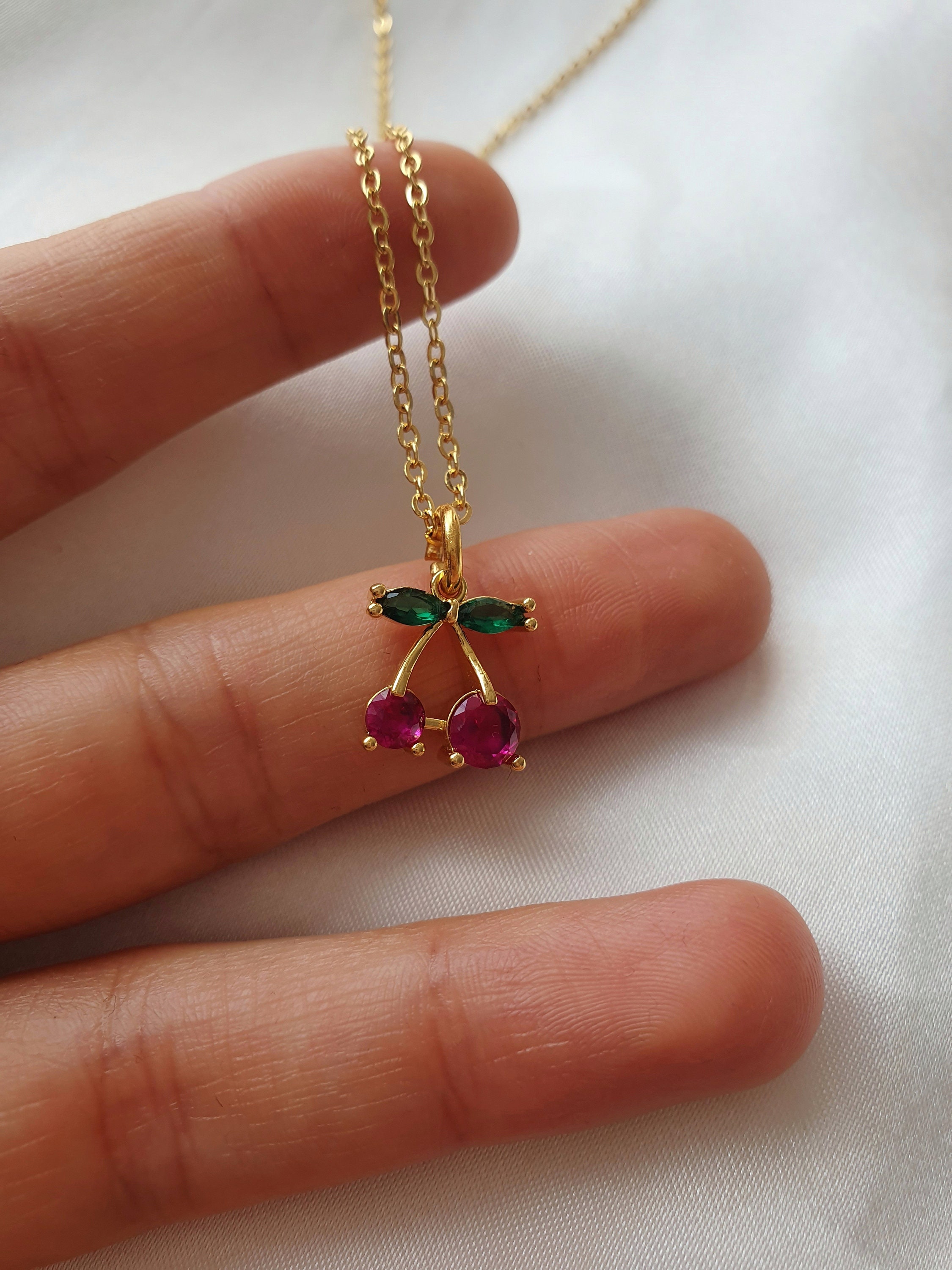 Collar de cereza collar de oro 18k chapado en oro encanto | Etsy
